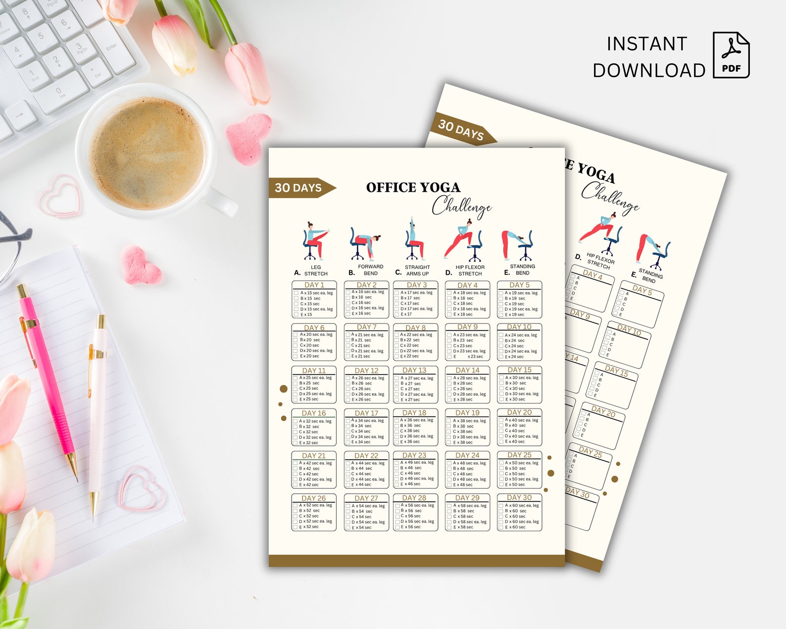 30 Day Office Chair Yoga Challenge, Office Chair Exercise, Desk Yoga ...