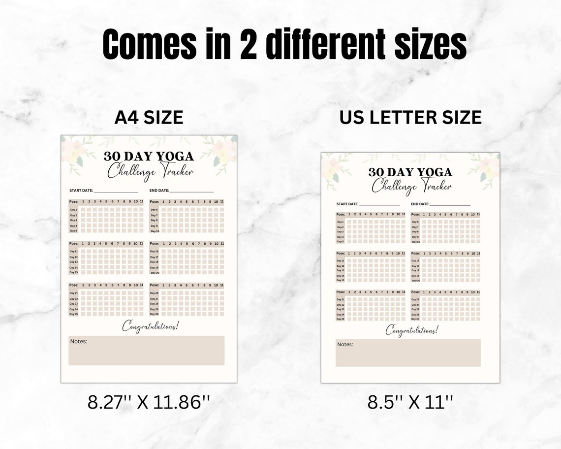 30 Day Yoga Challenge| Yoga Tracker | Printable Yoga Challenge| Home ...