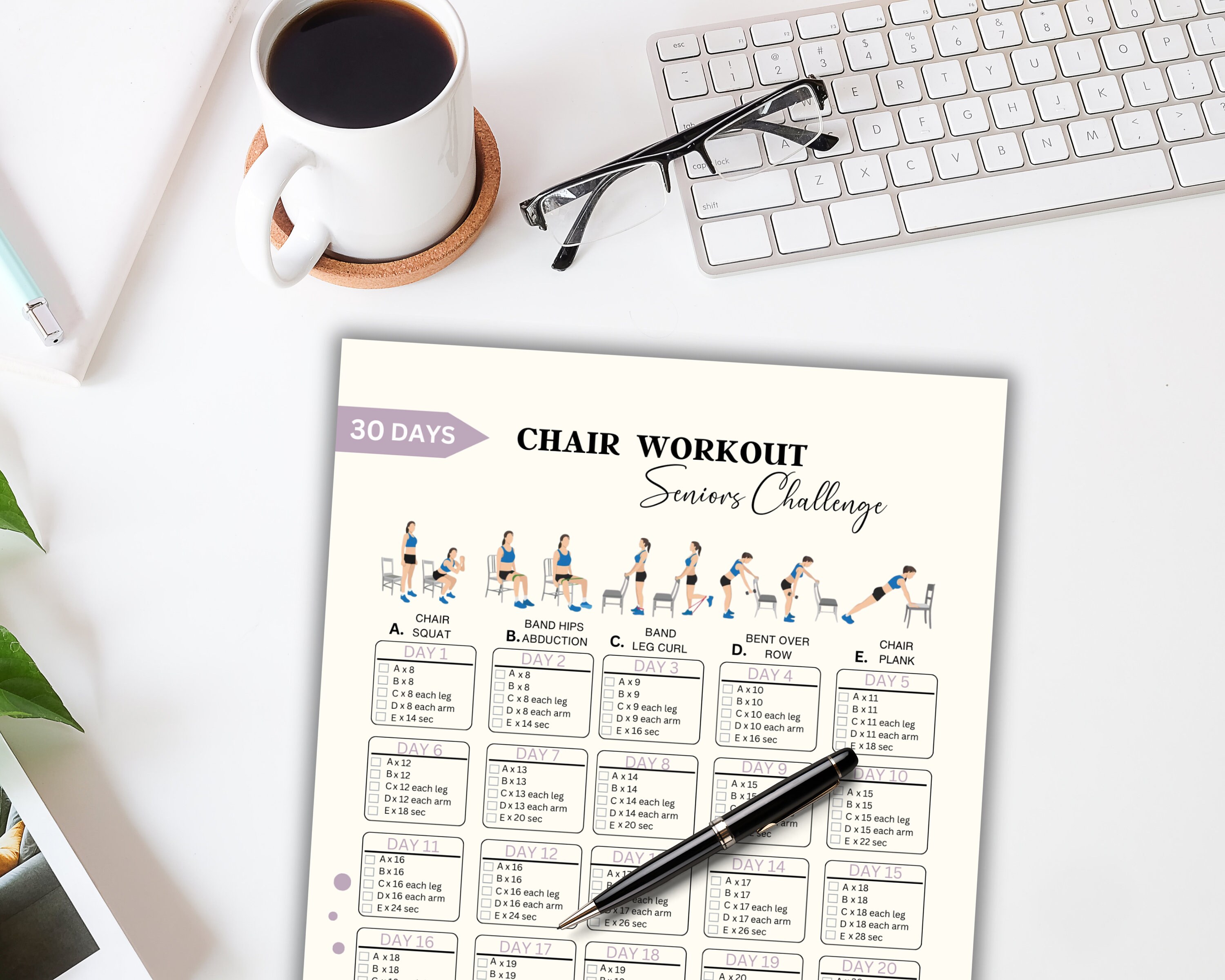 30 Day Chair Workout Seniors Challenge, Full Body Exercise Guide, Chair ...