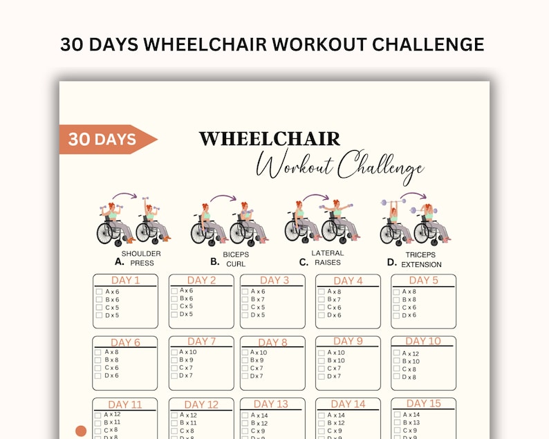30 Day Wheelchair Workout Challenge, Printable Wheelchair Exercise ...