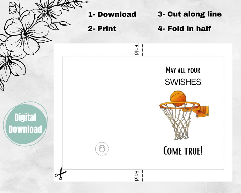Basketball Birthday Card| Happy Birthday Basketball Swish| Printable ...
