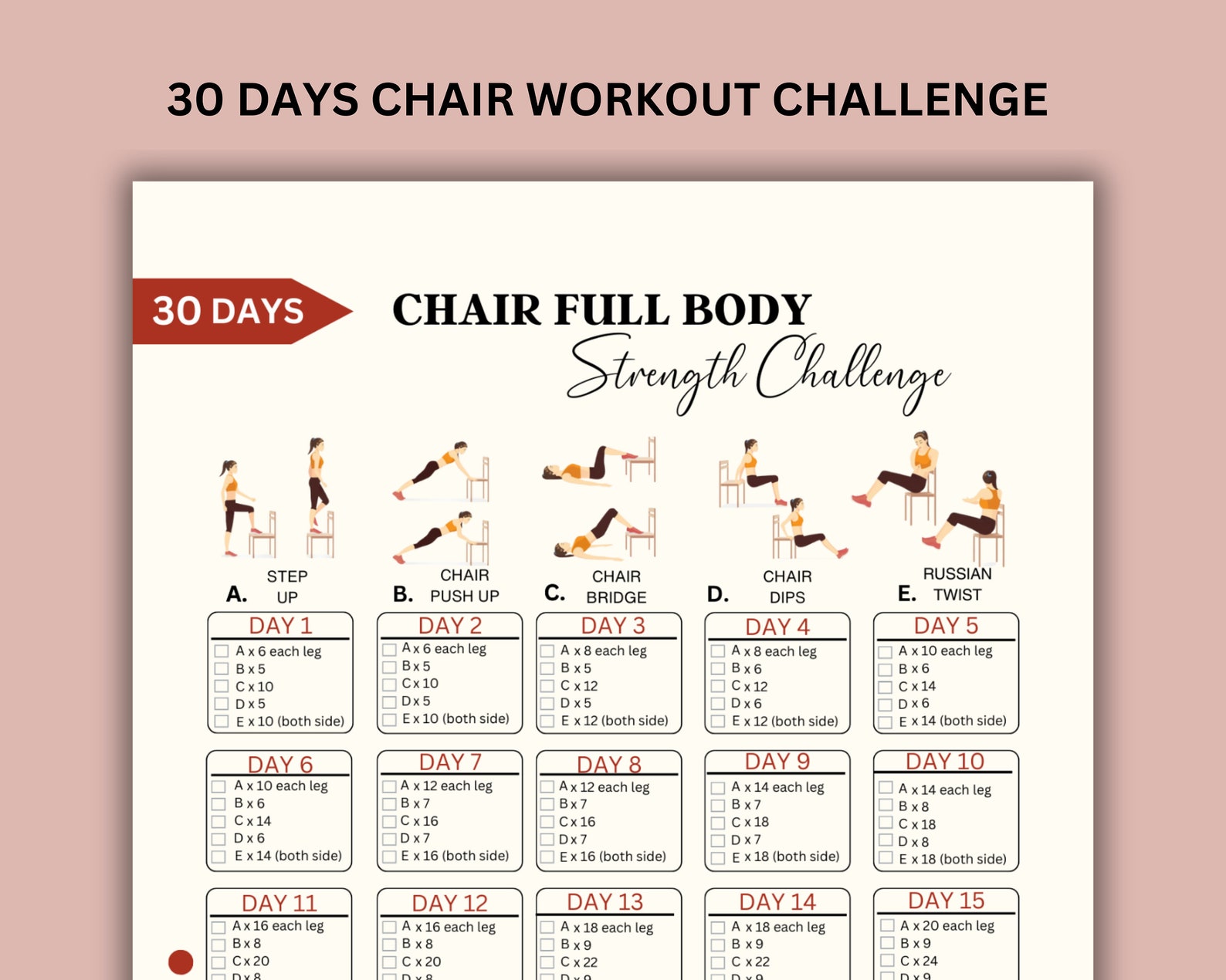 30 Day Full Body Chair Workout Challenge, Full Body Exercise Guide ...