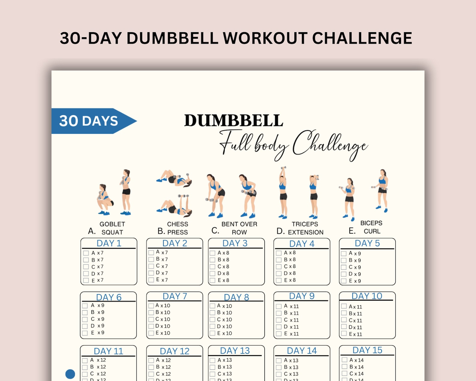 30 Day Dumbbell Challenge, Home Workout, Printable Dumbbell Exercise ...