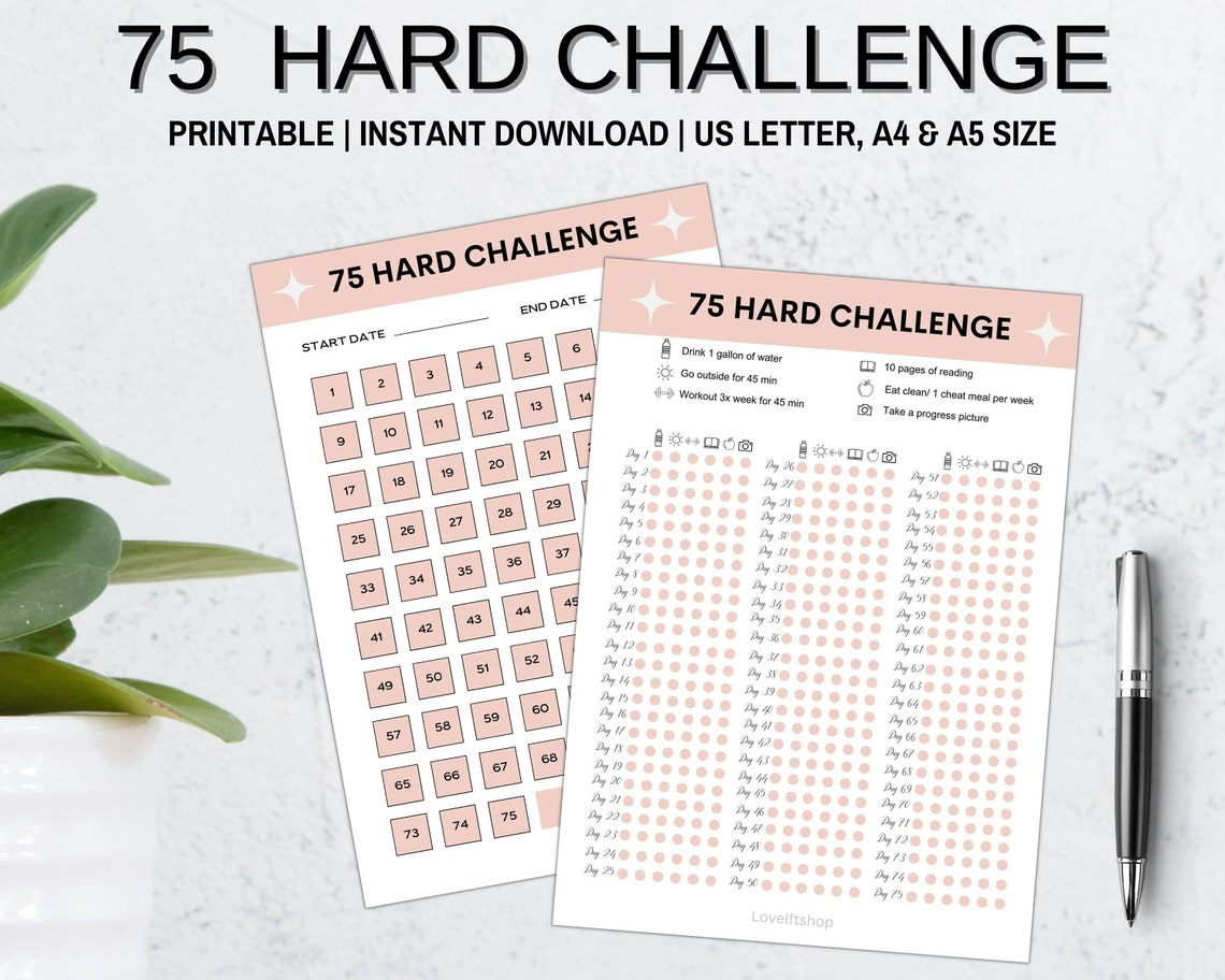 75 Hard Challenge Tracker 75 Hard Challenge 75 Day Challenge Fitness ...