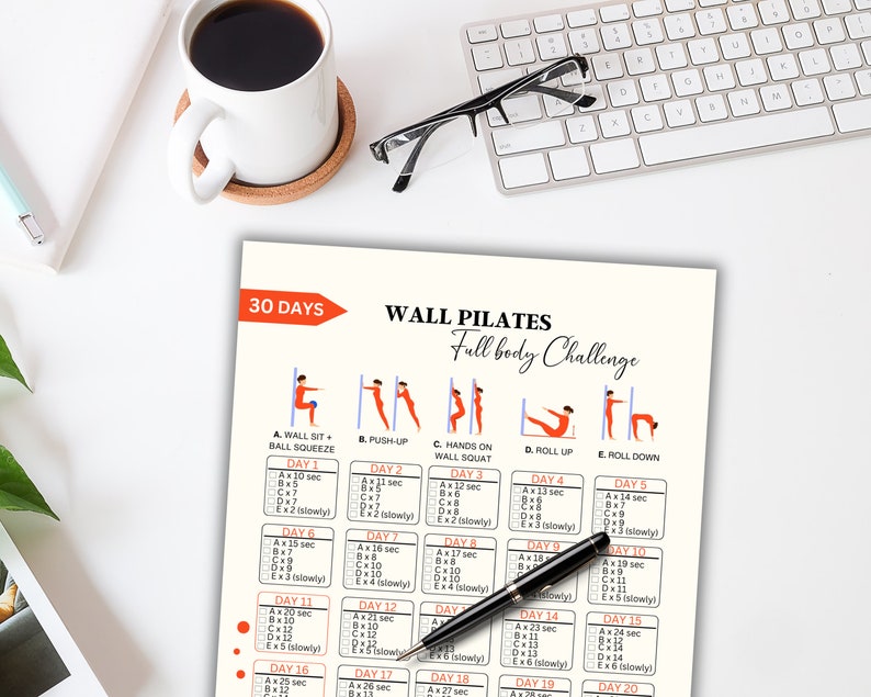 30 Day Challenge Wall Pilates Workout, Wall Exercise for Women, Home ...