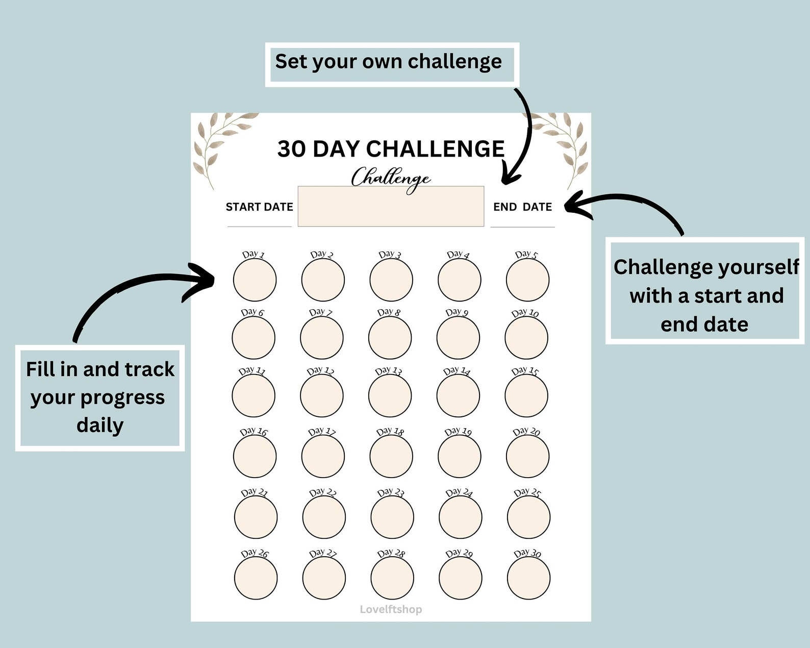 30 Day Challenge Tracker | 30 Day Challenge Printable |30 Day Habit ...