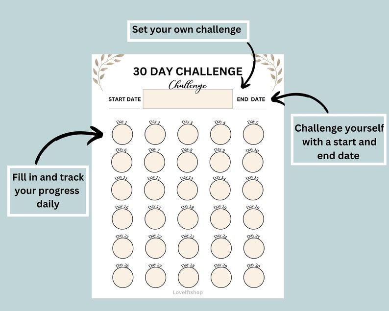 30 Day Challenge Tracker | 30 Day Challenge Printable |30 Day Habit ...