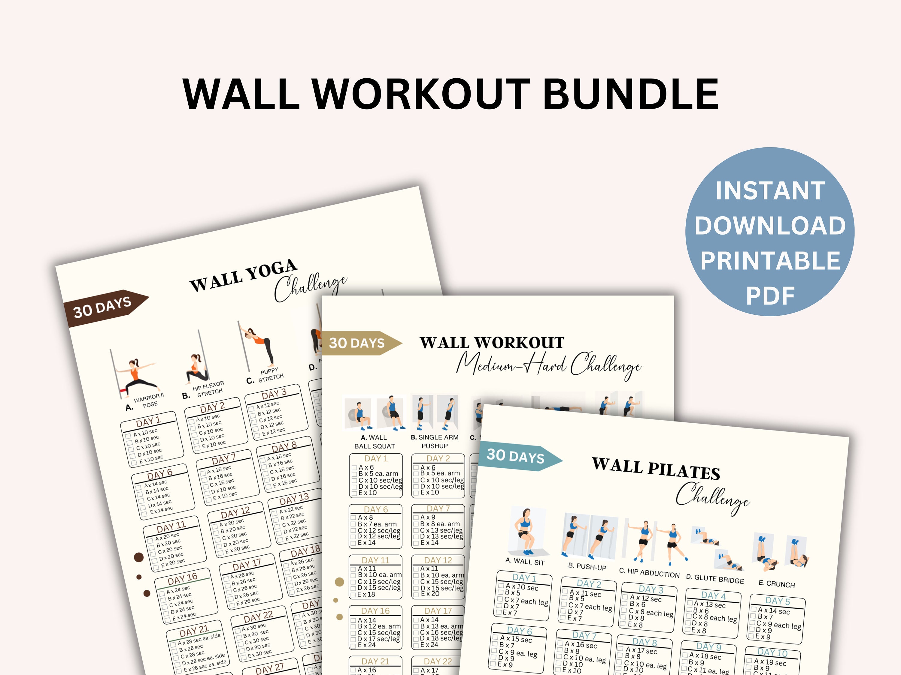 Full Body Wall Workout Bundle, Wall Pilates Guide, Wall Fitness Guide ...