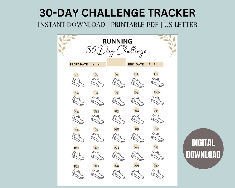 30 Day Running Challenge 30 Day Challenge Printable 30 Day Habit ...