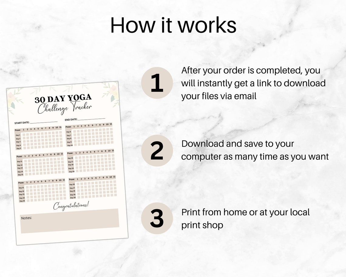 30 Day Yoga Challenge| Yoga Tracker | Printable Yoga Challenge| Home ...