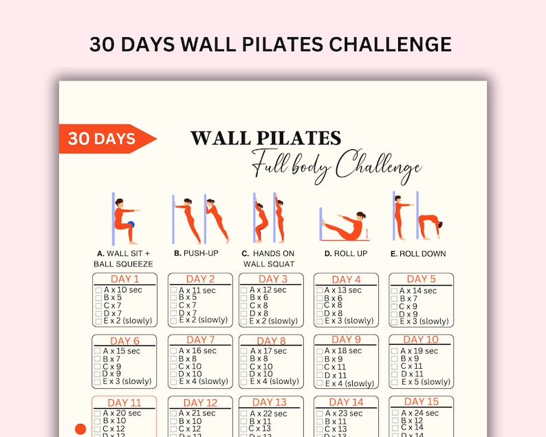 30 Day Challenge Wall Pilates Workout, Wall Exercise for Women, Home ...