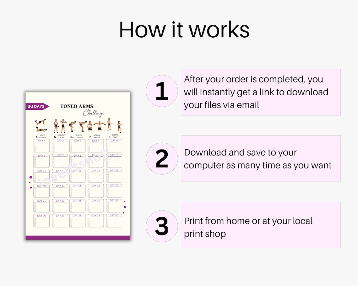 30 Day Sleek Arm Challenge, Toned Arms Exercise Guide, Home Workout ...