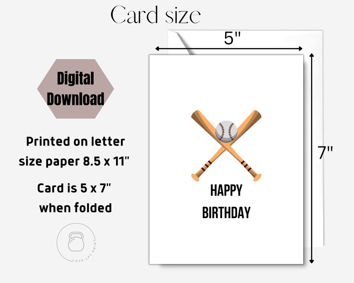 Printable Baseball Themed Birthday Card Gift for Baseball Lovers ...