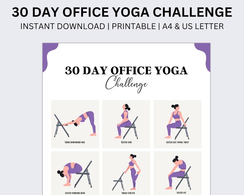 30 Day Yoga Challenge| Printable Yoga Challenge| 30 Day Challenge ...