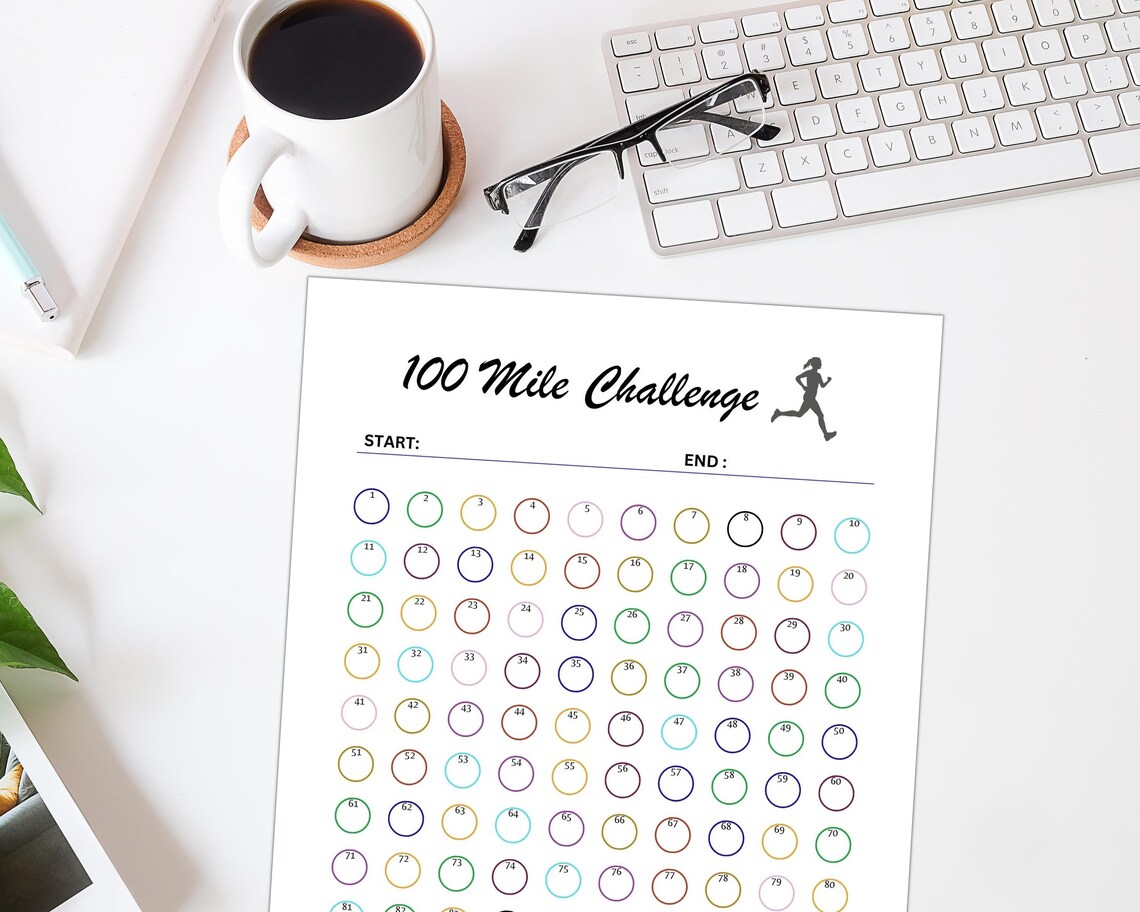 100 Miles Challenge 100 Day Running Challenge Tracker Planner Habit ...