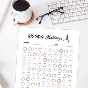 100 Miles Challenge| 100 Day Running| Challenge Tracker| Planner| Habit ...