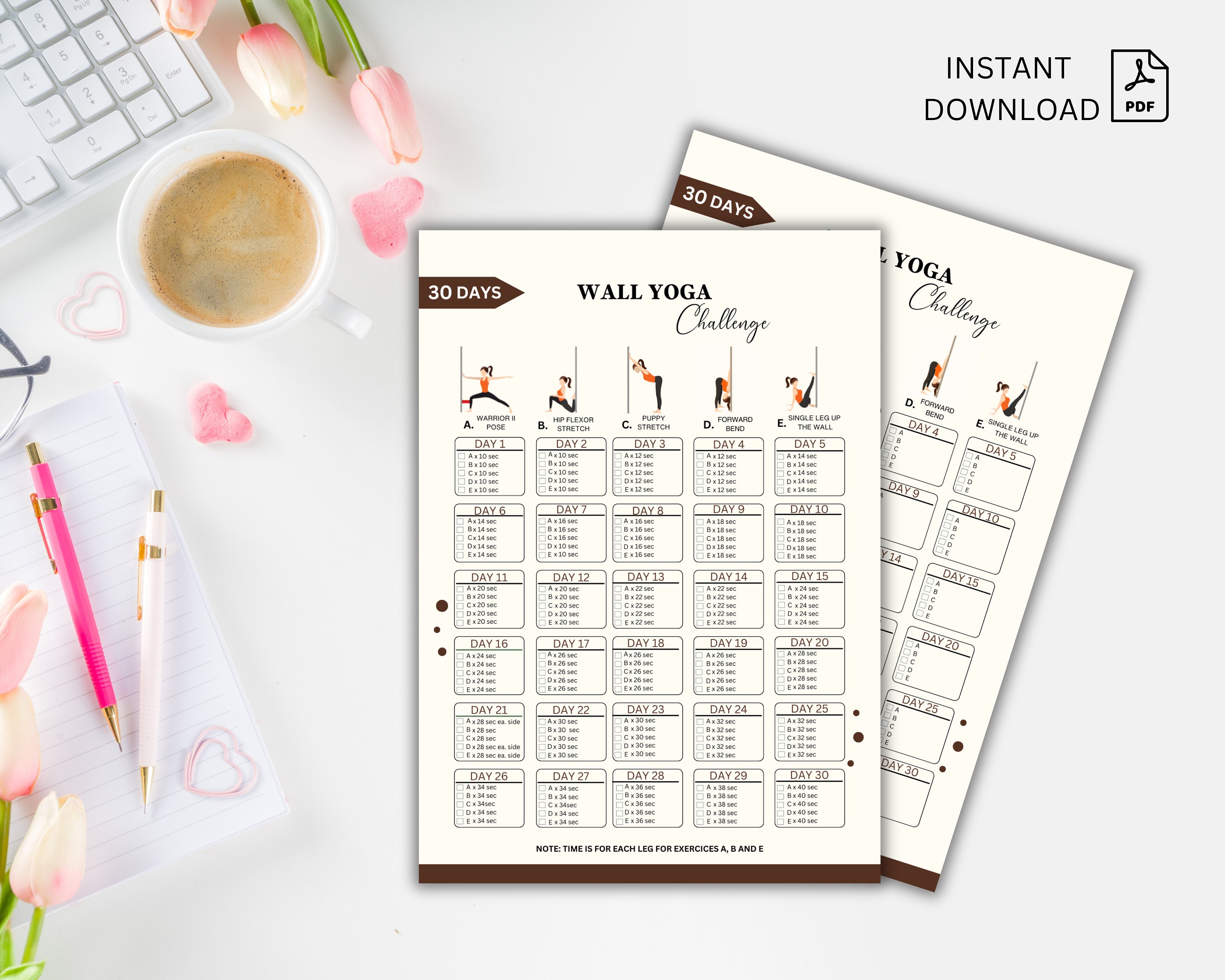 30 Day Wall Yoga Challenge, Wall Yoga, Quick Yoga Wall Exercise Guide ...