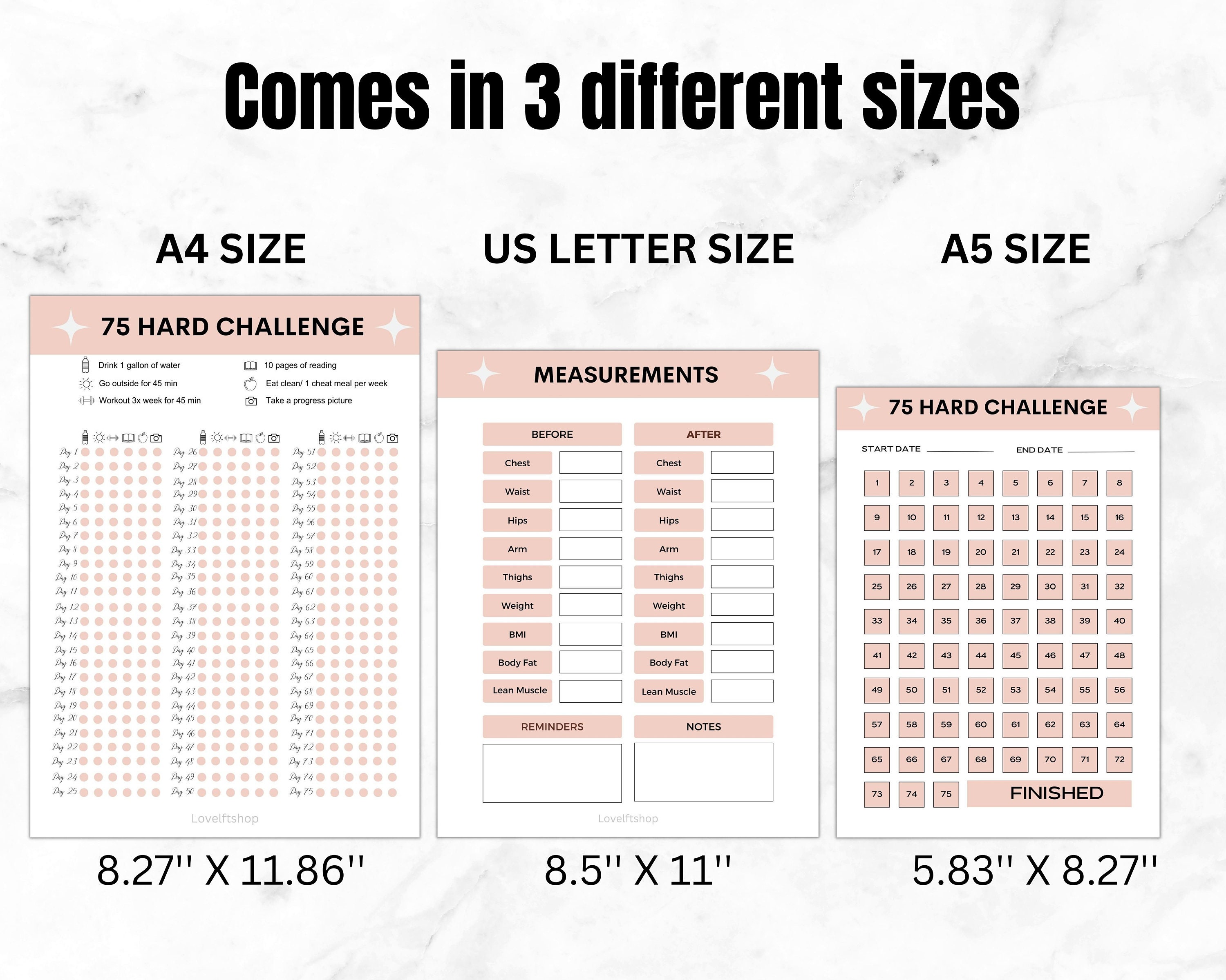 75 Hard Challenge Tracker 75 Hard Challenge 75 Day Challenge Fitness ...