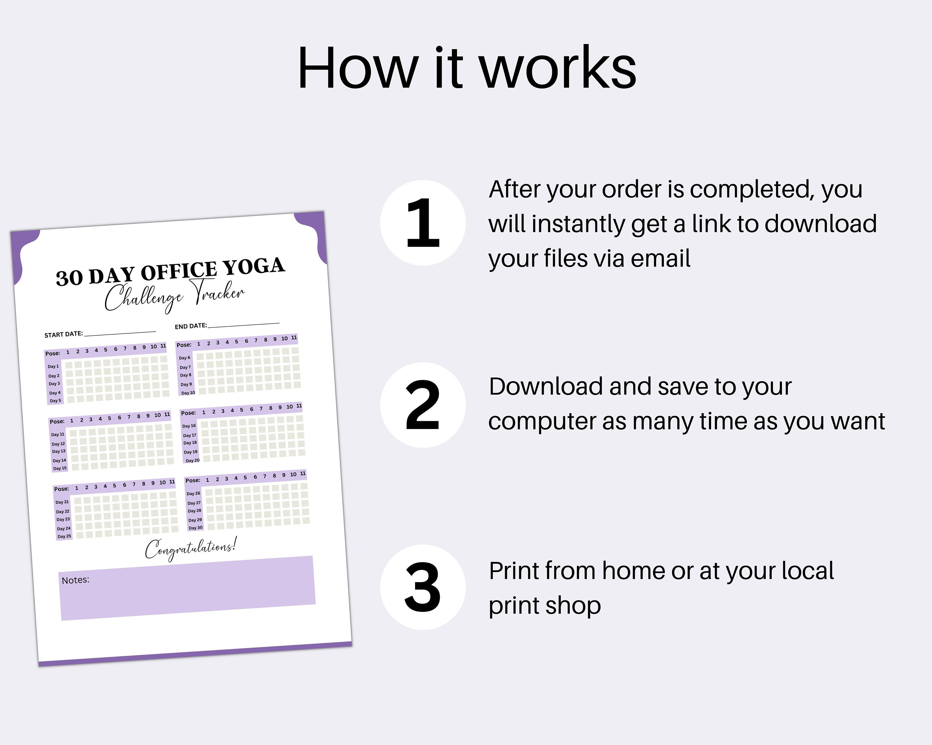 30 Day Yoga Challenge Printable Yoga Challenge 30 Day Challenge Tracker ...