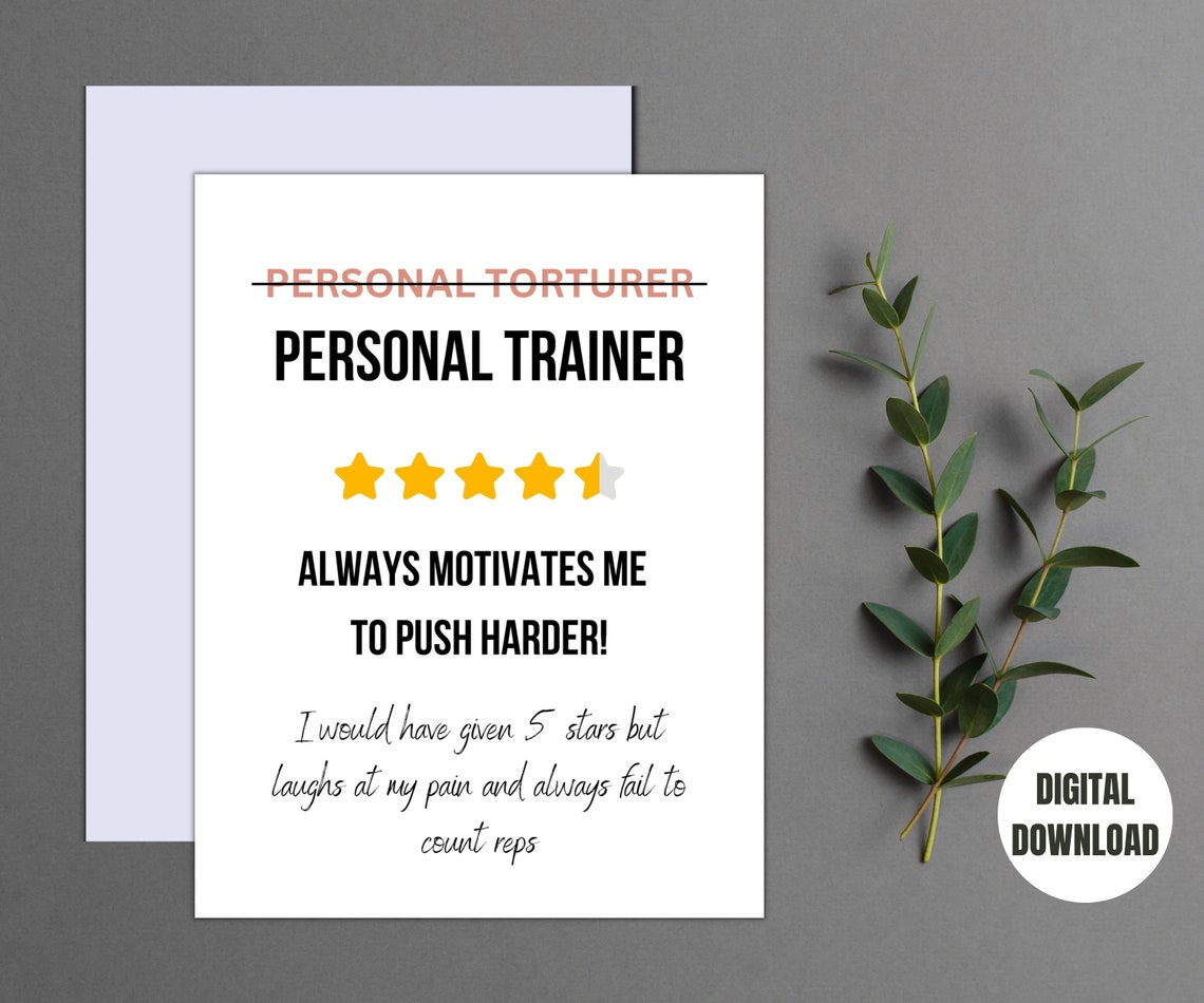 Personal Trainer Card| Gym Coach Funny Card Trainer| Thank You PT Card ...