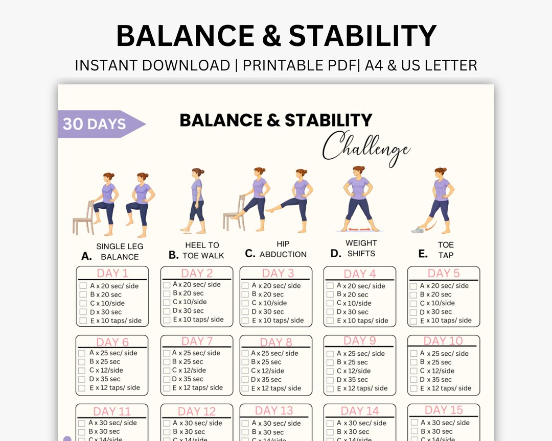 30-day Balance & Stability Challenge for Seniors, Fall Prevention ...