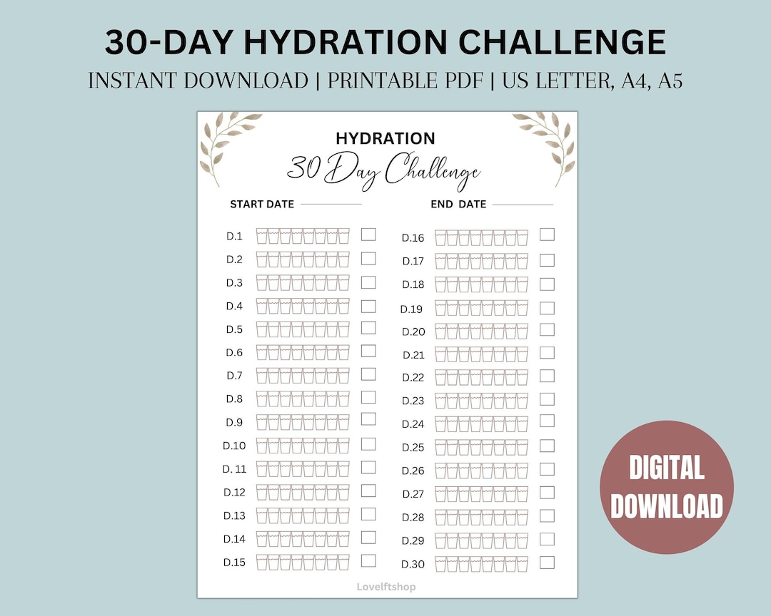 30 Day Hydration Challenge | 30 Day Challenge Printable | 30 Day Habit ...