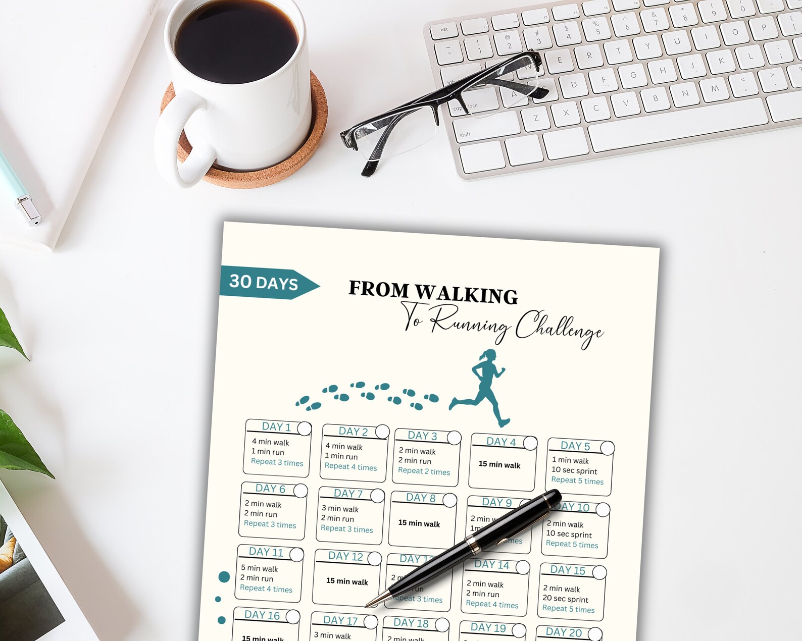 30 Day Waking to Running Challenge, Printable Walking Guide, Running ...