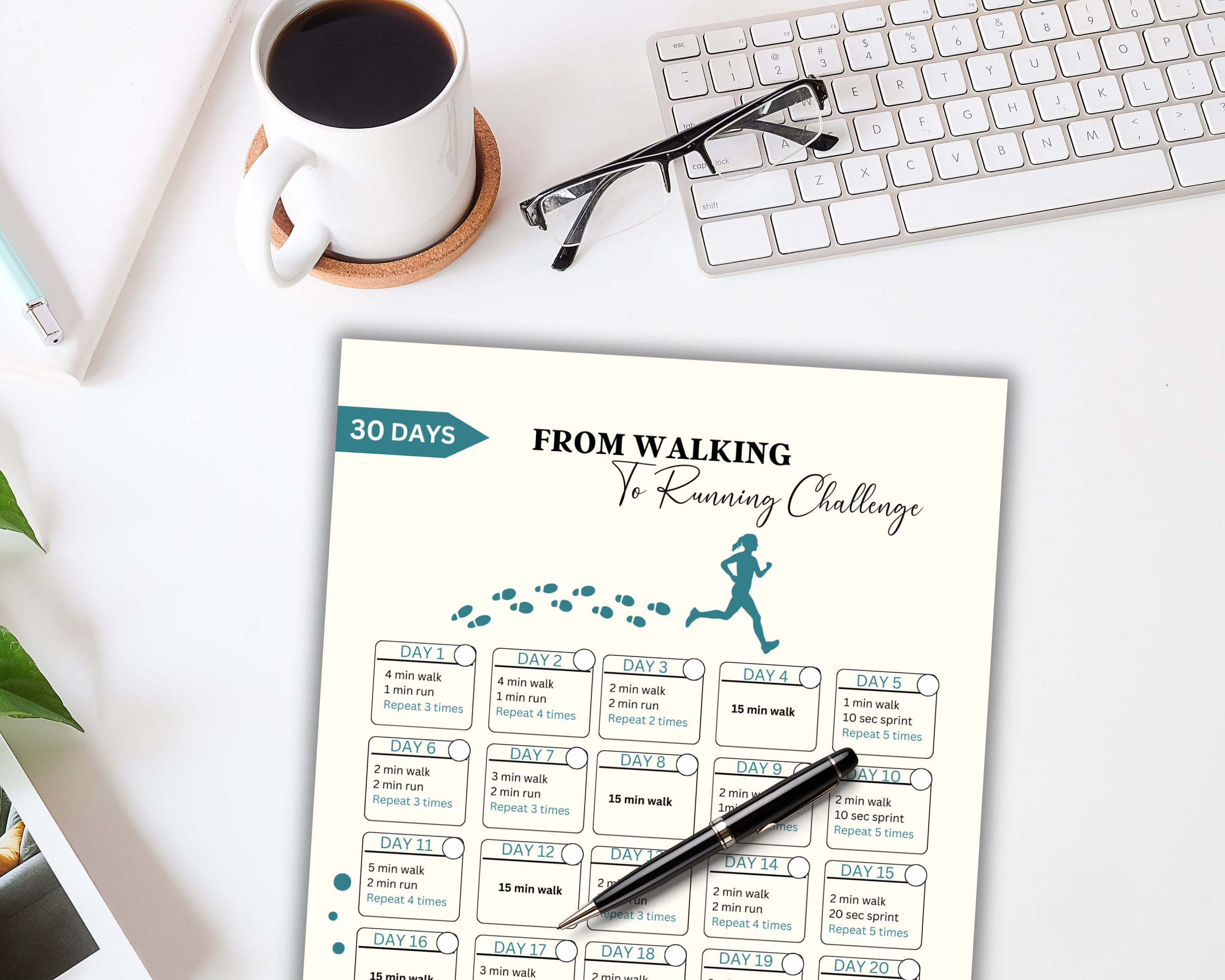 30 Day Waking to Running Challenge, Printable Walking Guide, Running ...