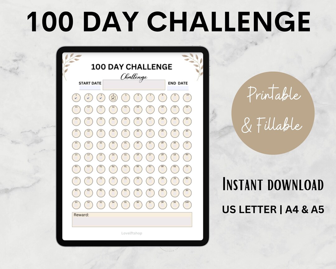 100 Day Challenge Tracker| Habit Tracker Pdf | Habit Tracker| Goal ...