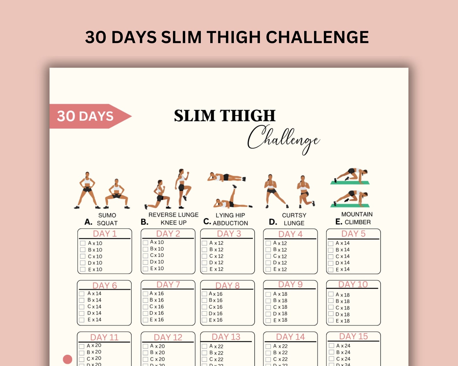 30 Day Slim Thigh Challenge, Home Workout Challenge, Women Fitness ...
