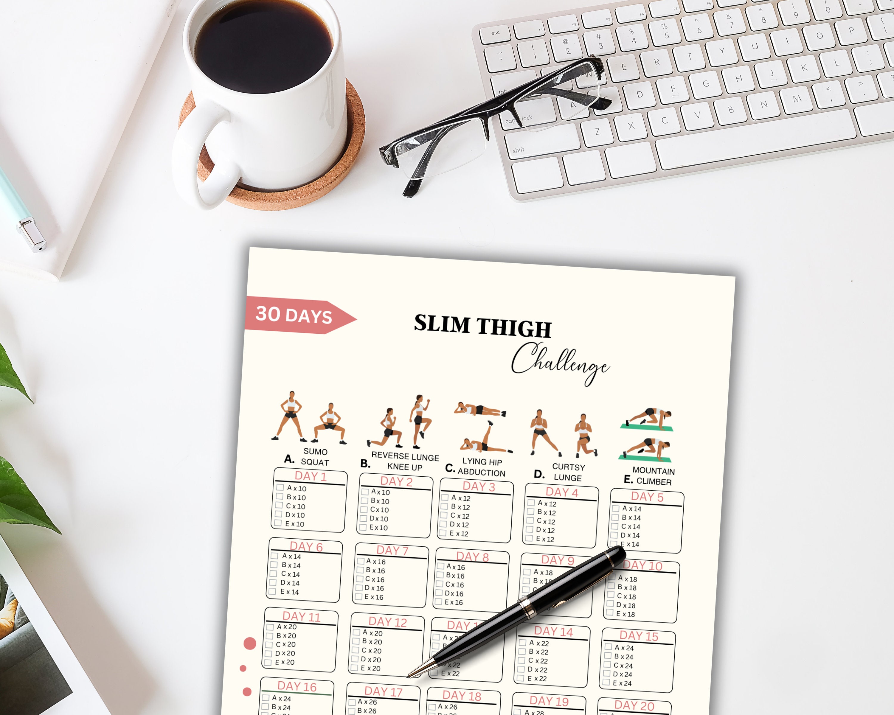 30 Day Slim Thigh Challenge, Home Workout Challenge, Women Fitness ...
