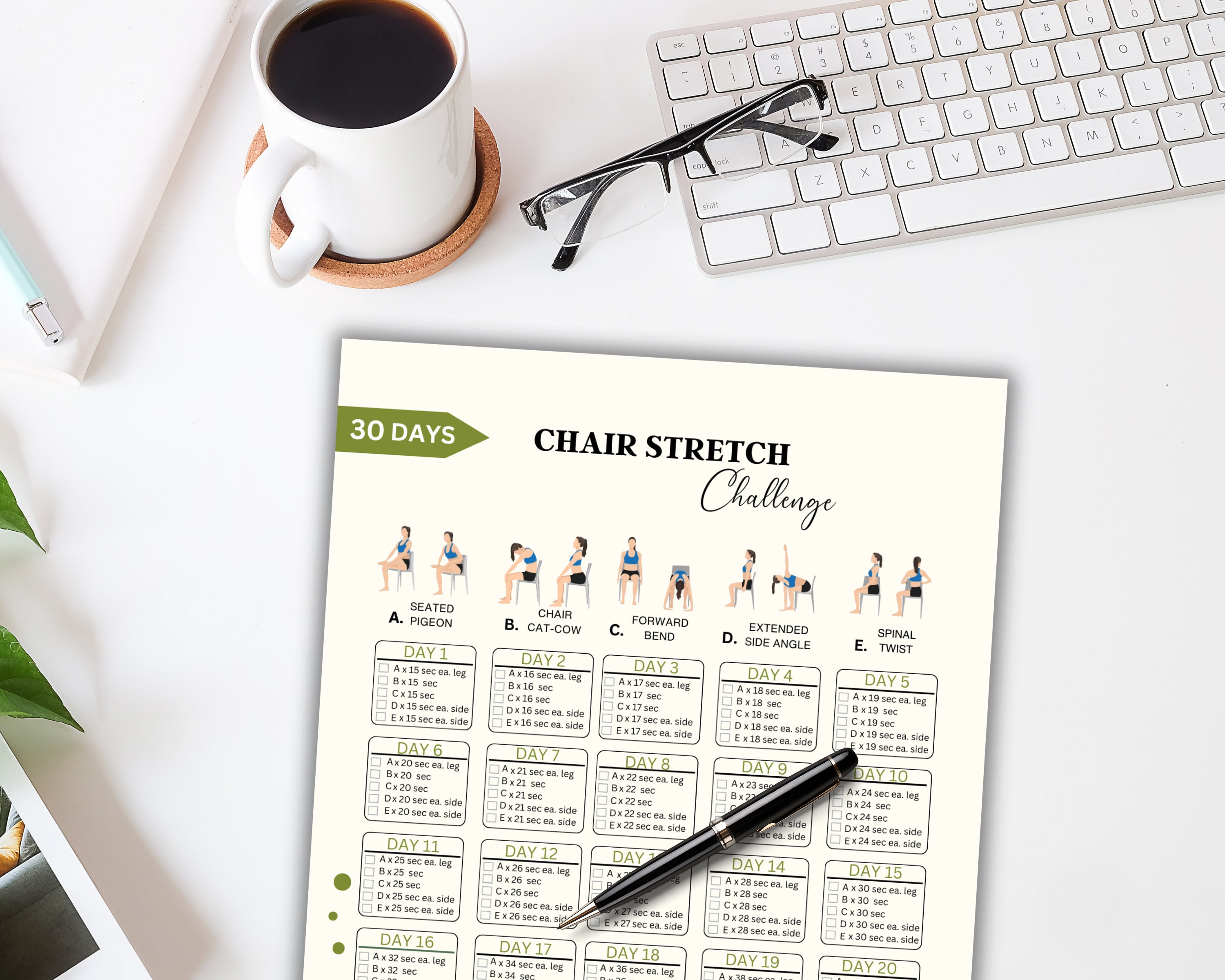 30 Day Chair Stretching Challenge, Chair Stretch Routine, Home Workout ...