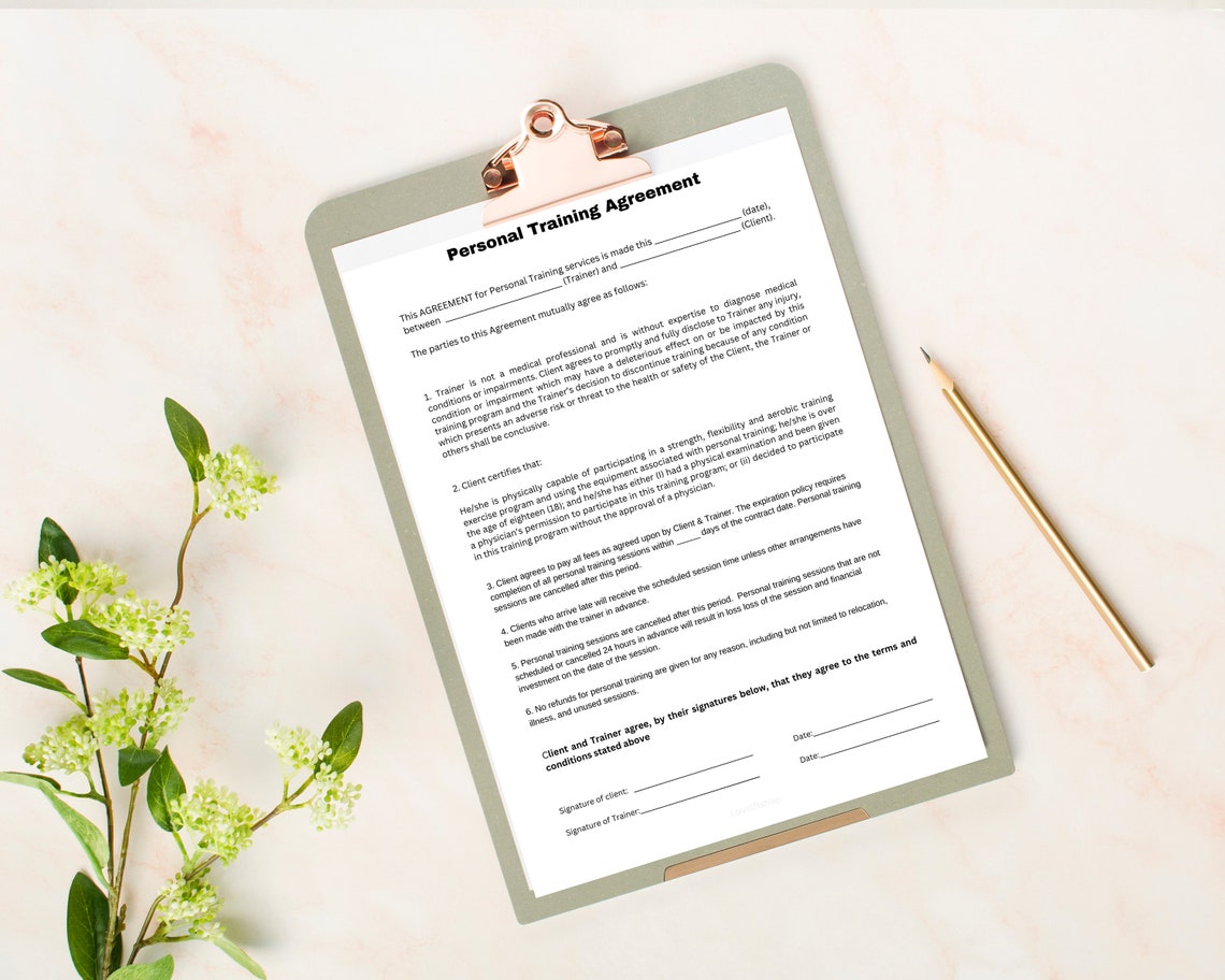Personal Training Agreement Contract Client Intake Form Training ...