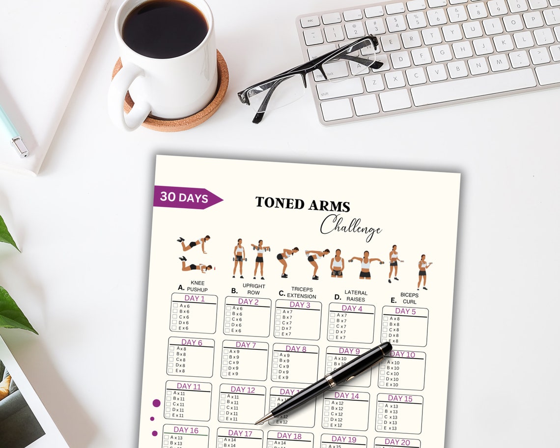 30 Day Sleek Arm Challenge, Toned Arms Exercise Guide, Home Workout ...