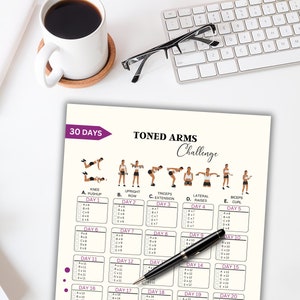 30 Day Sleek Arm Challenge, Toned Arms Exercise Guide, Home Workout ...