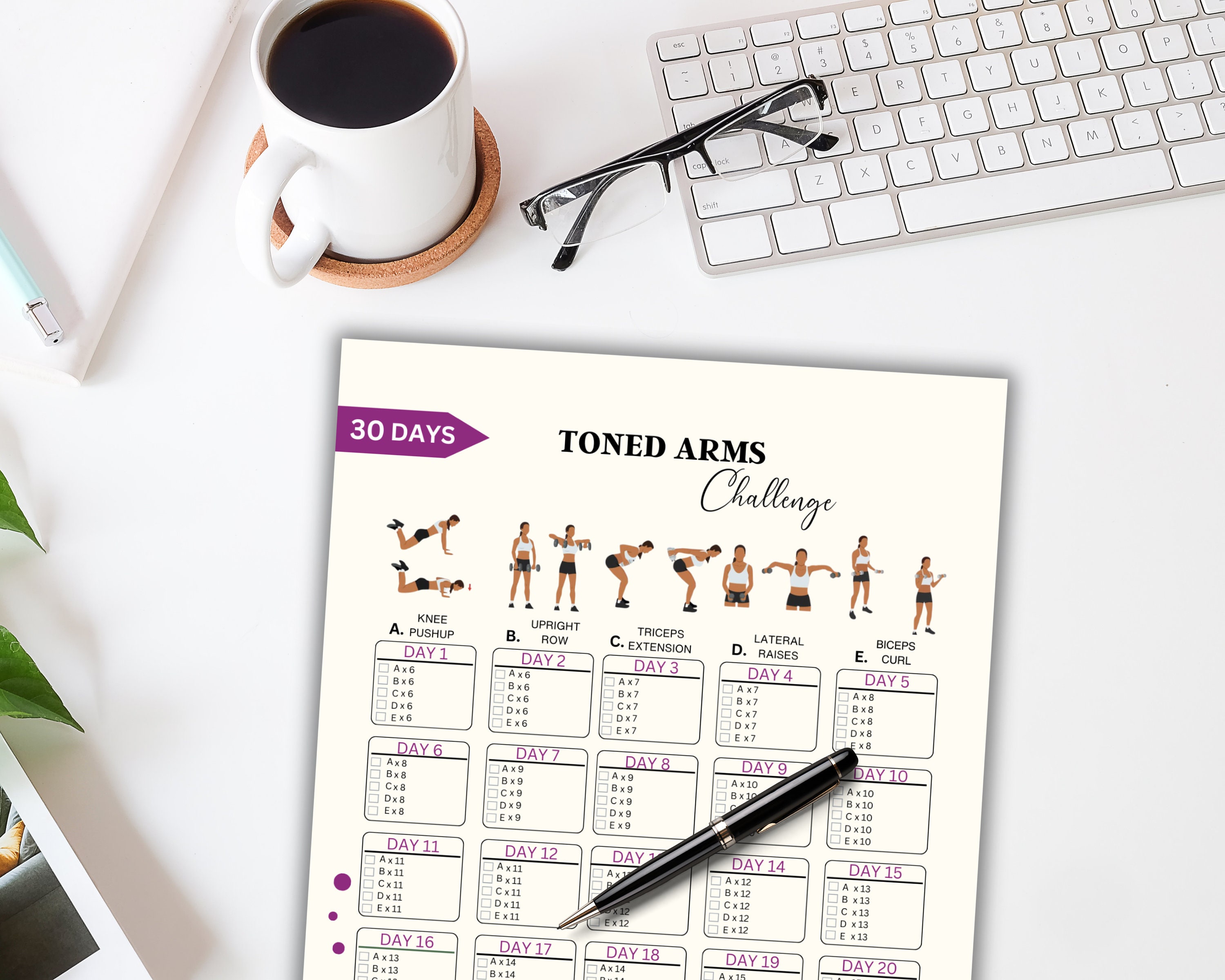 30 Day Sleek Arm Challenge, Toned Arms Exercise Guide, Home Workout ...