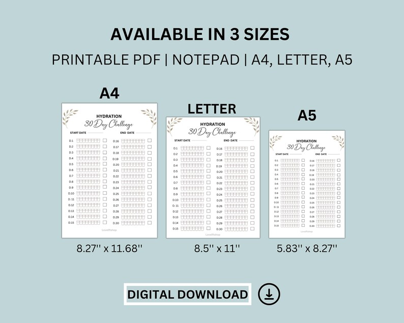 30 Day Hydration Challenge | 30 Day Challenge Printable | 30 Day Habit ...