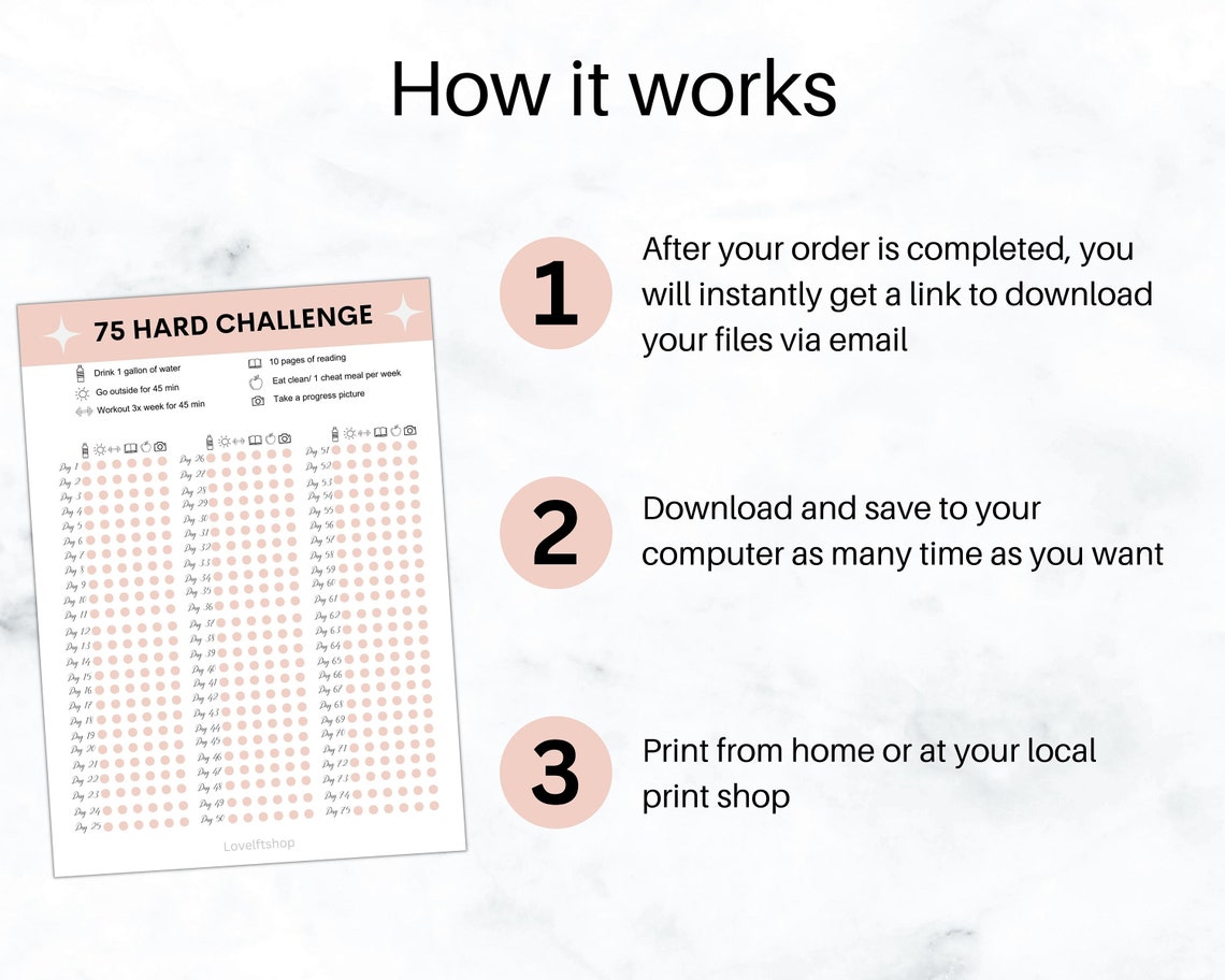 75 Hard Challenge Tracker 75 Hard Challenge 75 Day Challenge Fitness ...