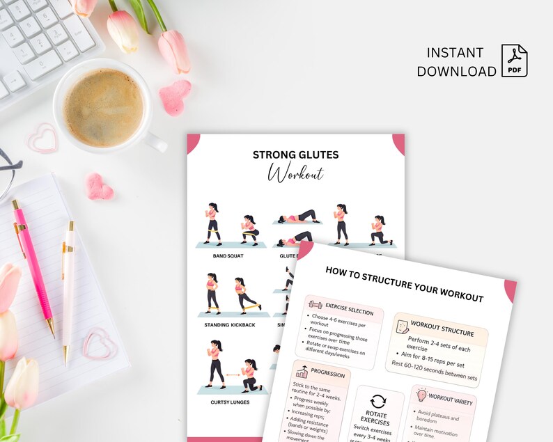 Glutes Workout Routine, Lower Body Exercise Chart, Leg and Glutes ...