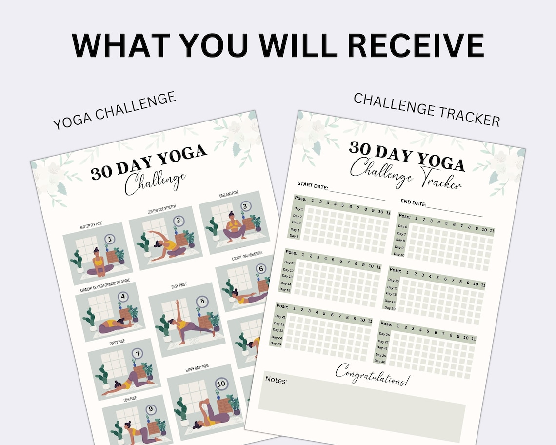 30 Day Yoga Challenge Yoga Tracker Printable Yoga Challenge Home ...