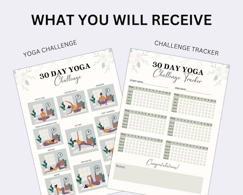 30 Day Yoga Challenge| Yoga Tracker | Printable Yoga Challenge| Home ...