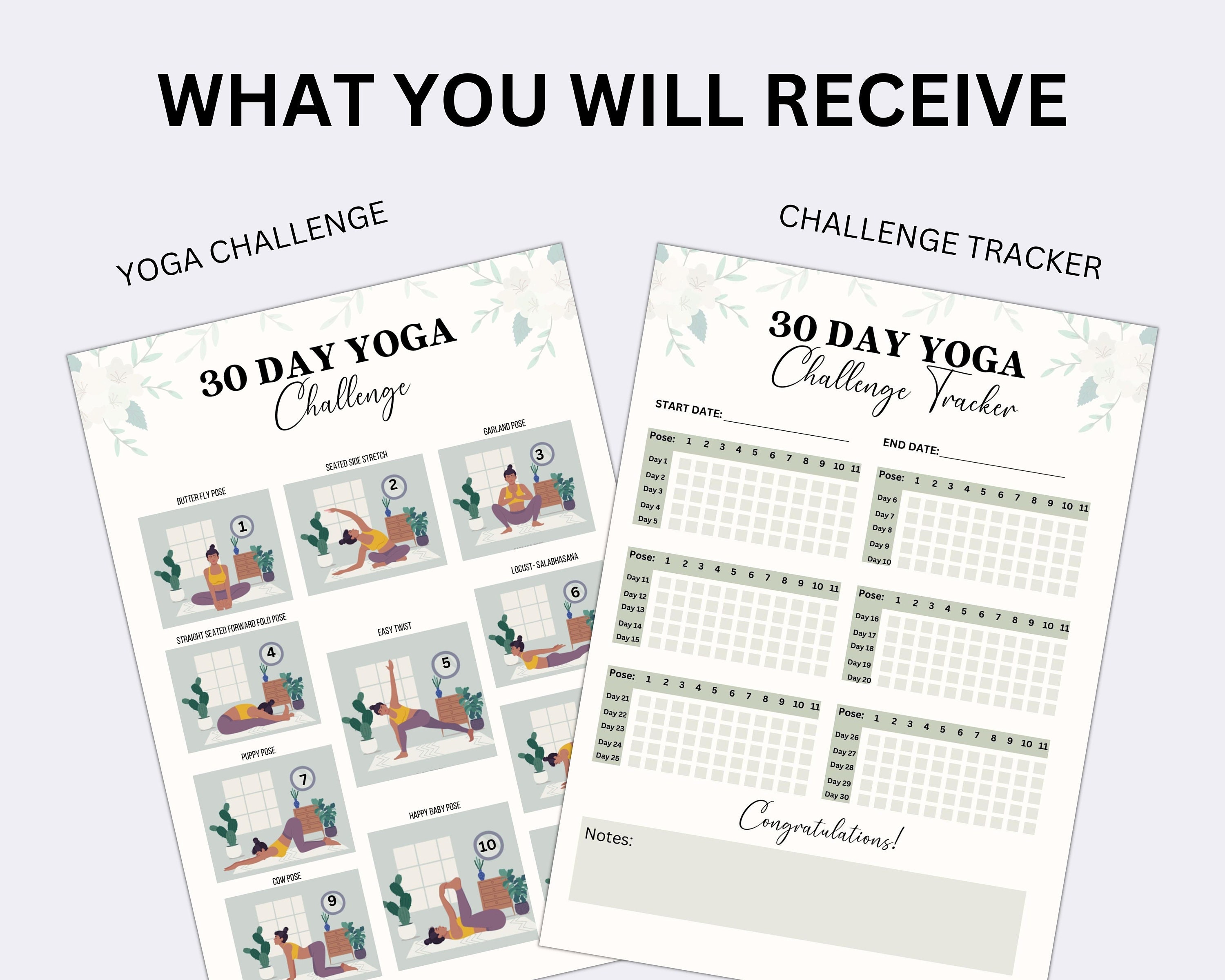30 Day Yoga Challenge| Yoga Tracker | Printable Yoga Challenge| Home ...