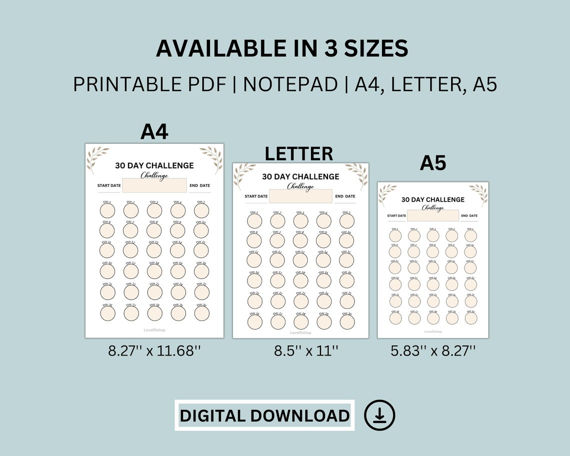 30 Day Challenge Tracker 30 Day Challenge Printable 30 Day Habit ...