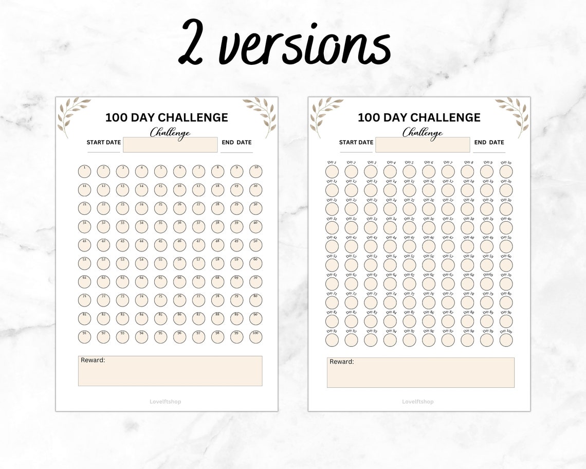100 Day Challenge Tracker Habit Tracker Pdf Habit Tracker Goal Setting ...