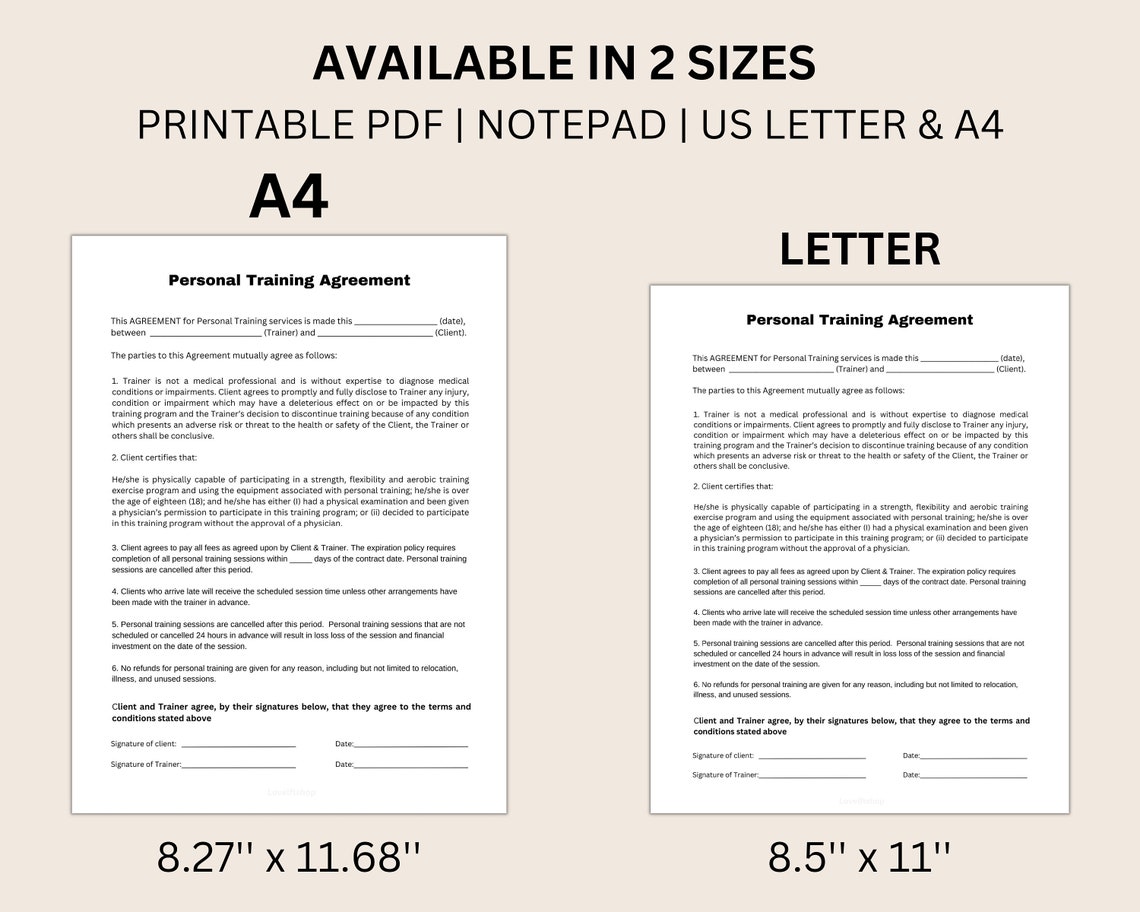 Personal Training Agreement Contract Client Intake Form Training ...