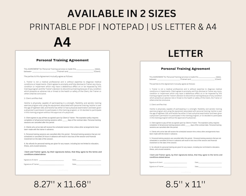 Personal Training Agreement Contract| Client Intake Form| Training ...