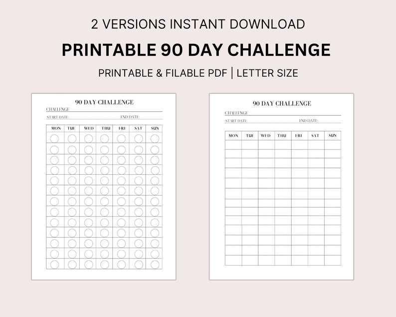 90 Day Challenge Tracker| 90 Days| 2023 Goal Planner| Habit Tracker ...