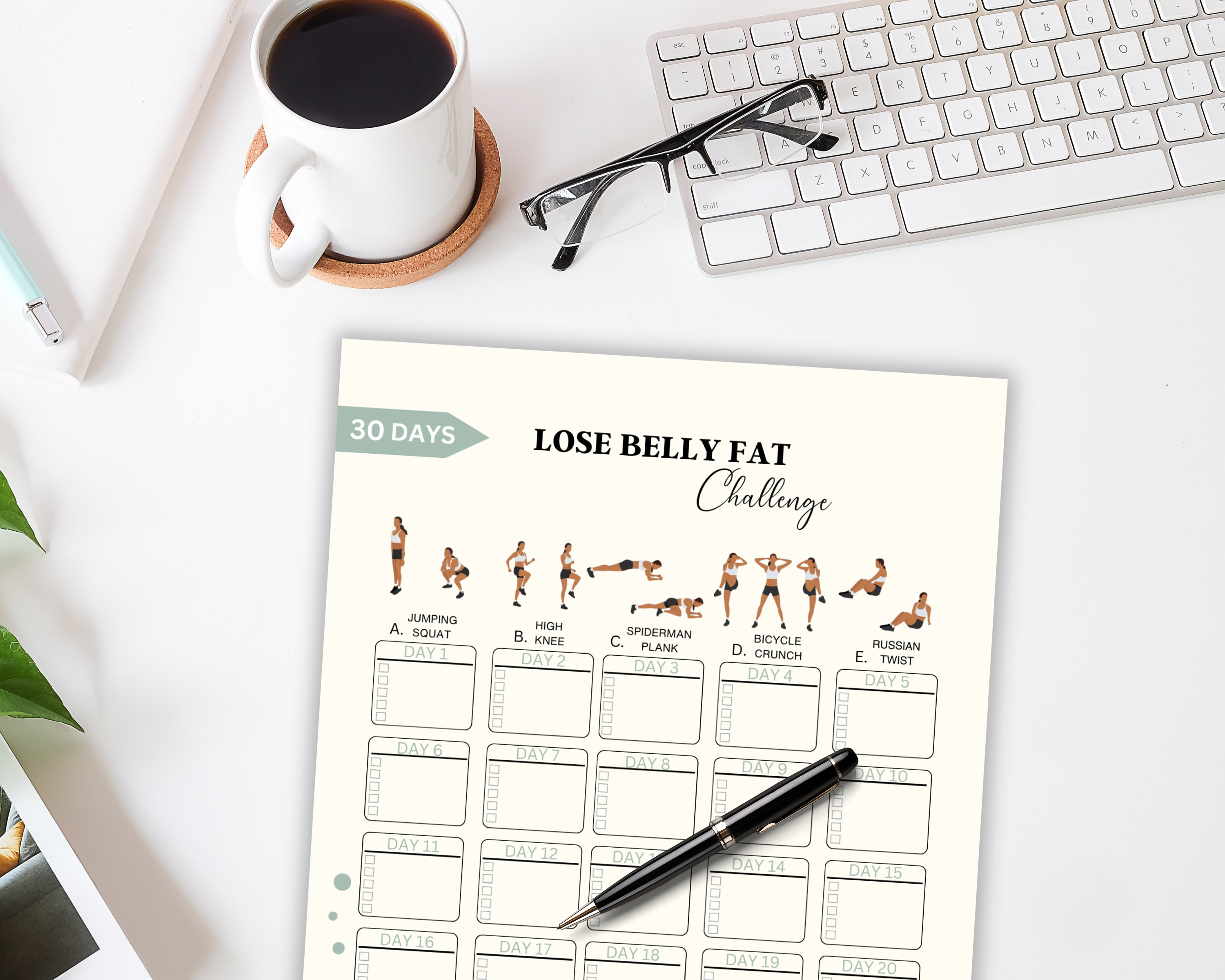 30 Day Lose Belly Fat Challenge,flat Abs Challenge, Home Workout ...