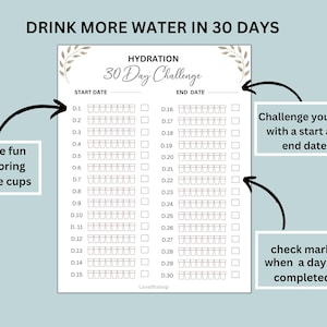 30 Day Hydration Challenge | 30 Day Challenge Printable | 30 Day Habit ...