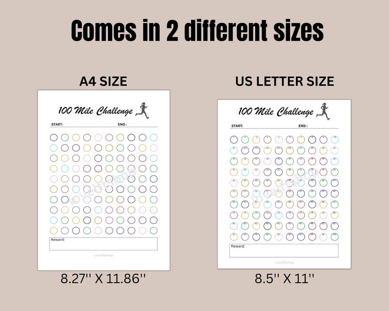 100 Miles Challenge 100 Day Running Challenge Tracker Planner Habit ...